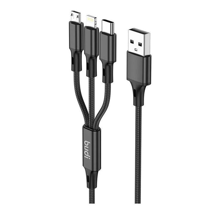 Budi 3 In 1 Charging Cable, USB to USB C/ Lightning/ Micro USB Cable,