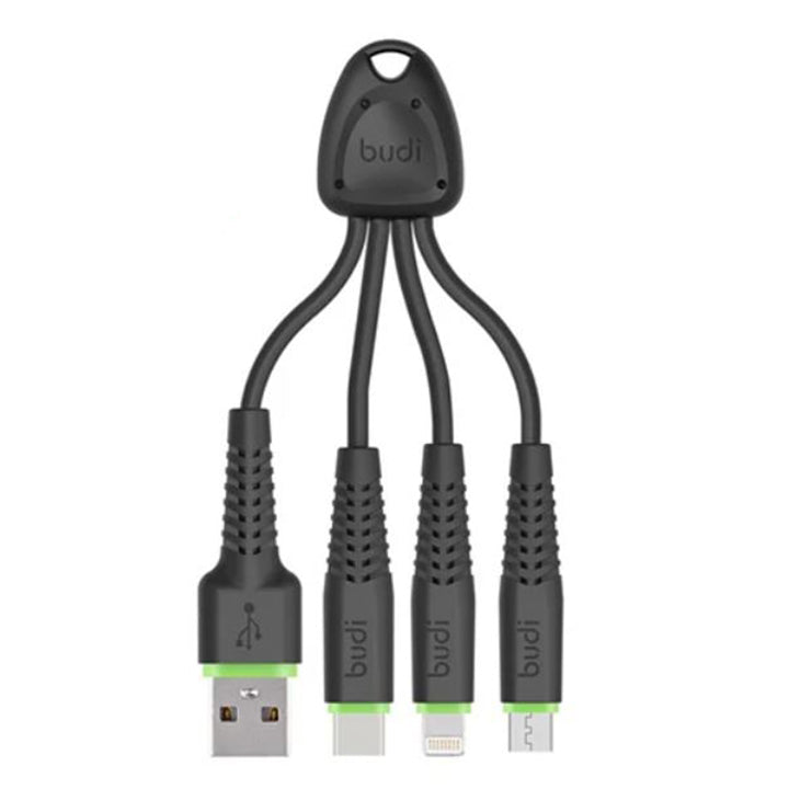 Budi 3 In 1 Charging Mini Cable, USB to USB C/ Lightning/ Micro USB Ca