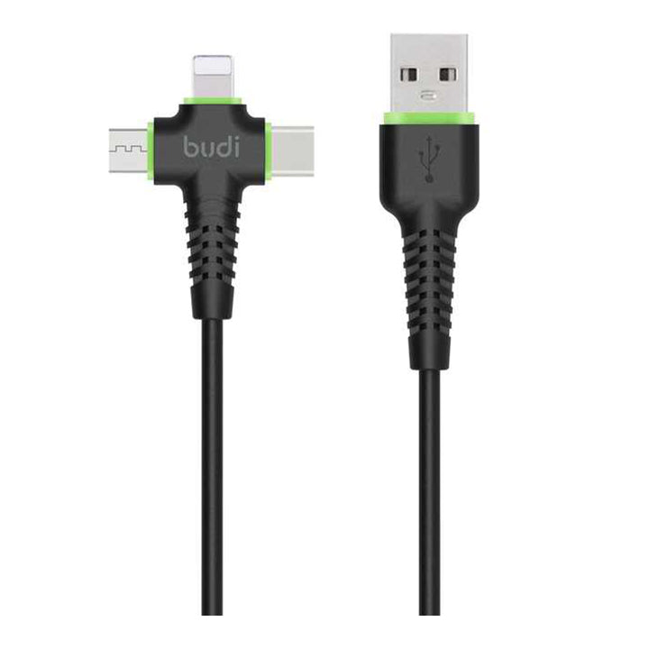 Budi 3 In 1 Charging Cable, USB to USB C/ Lightning/ Micro USB Cable,