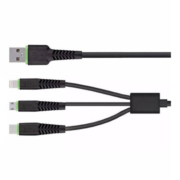 Budi 3 In 1 Charging Cable, USB to USB C/ Lightning/ Micro USB Cable,