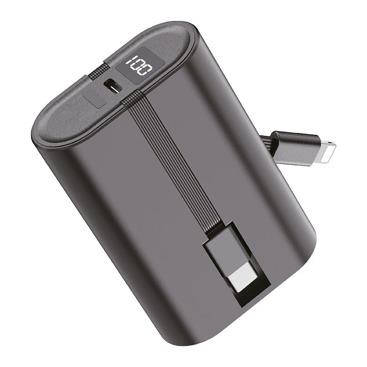 PhoneBits Portable Power Bank 9000mAh Portable Charger Power Bank with Built In Type C 8 Pin Charging Cables Type C USB A Ports PD QC Fast